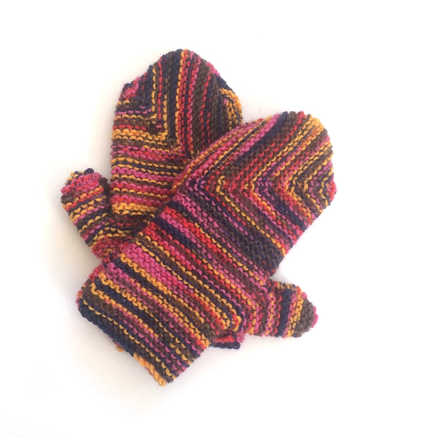 Wool striped mittens - red & black - Folksy