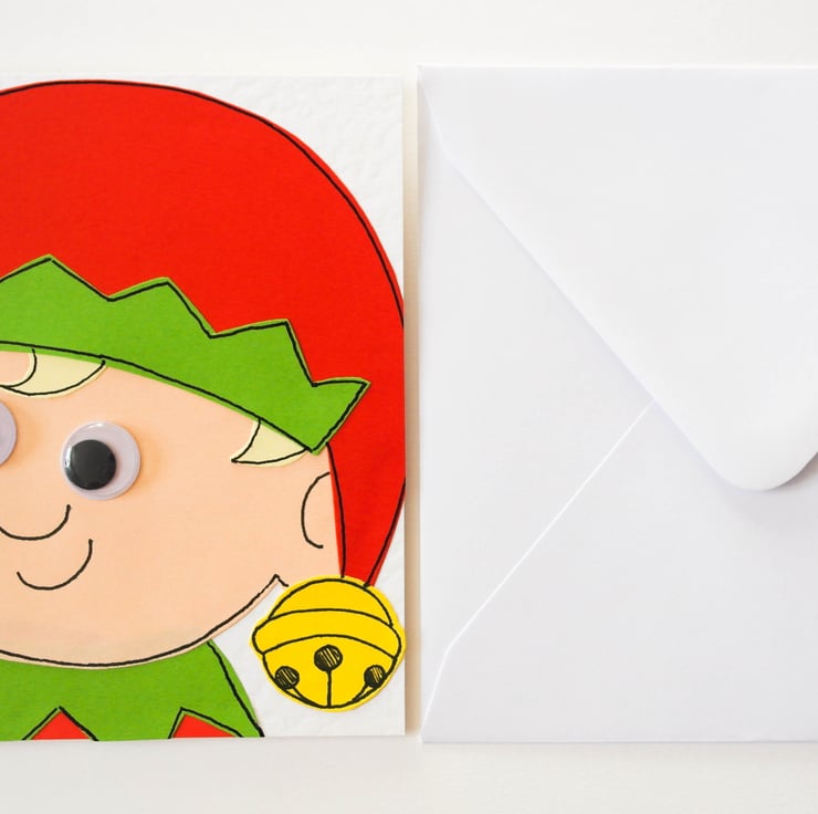 Elf handmade Christmas card, Whimsical Festive ... - Folksy