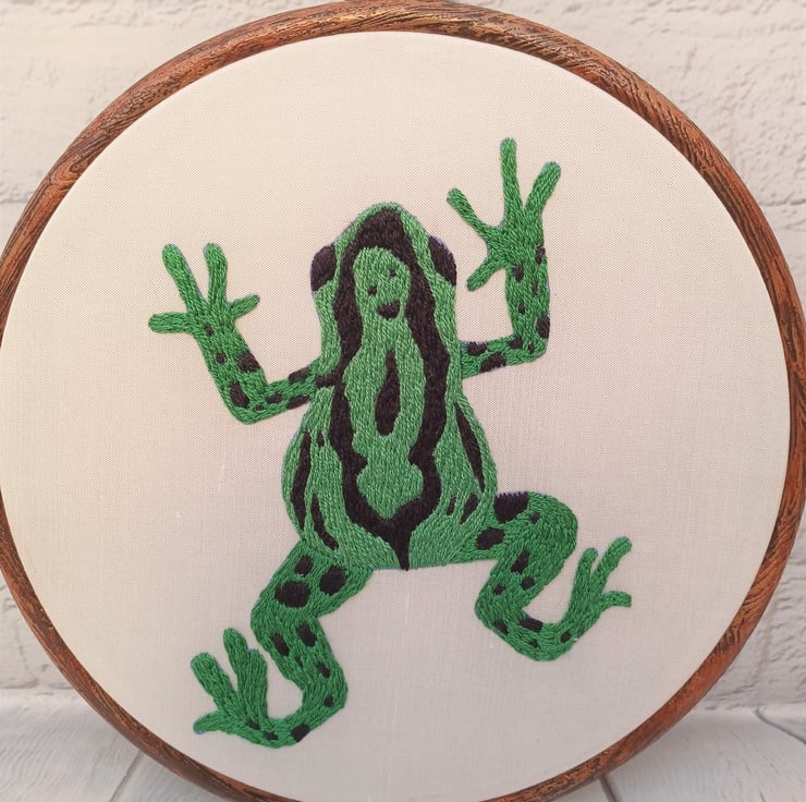 Green Tree Frog Hand Embroidered Hoop Art, Frog... - Folksy