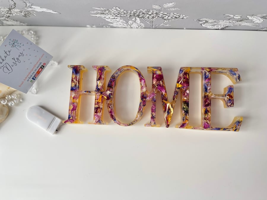 Light up Handmade Floral Resin HOME Sign with L... - Folksy