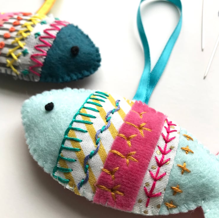 Hand Embroidered Felt Fish Lavender Bag- set of 2 - Folksy