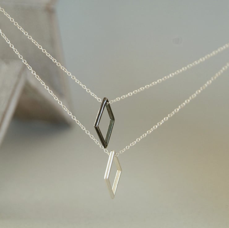 Silver Geometric Necklace, Diamond Shape Pendan... - Folksy