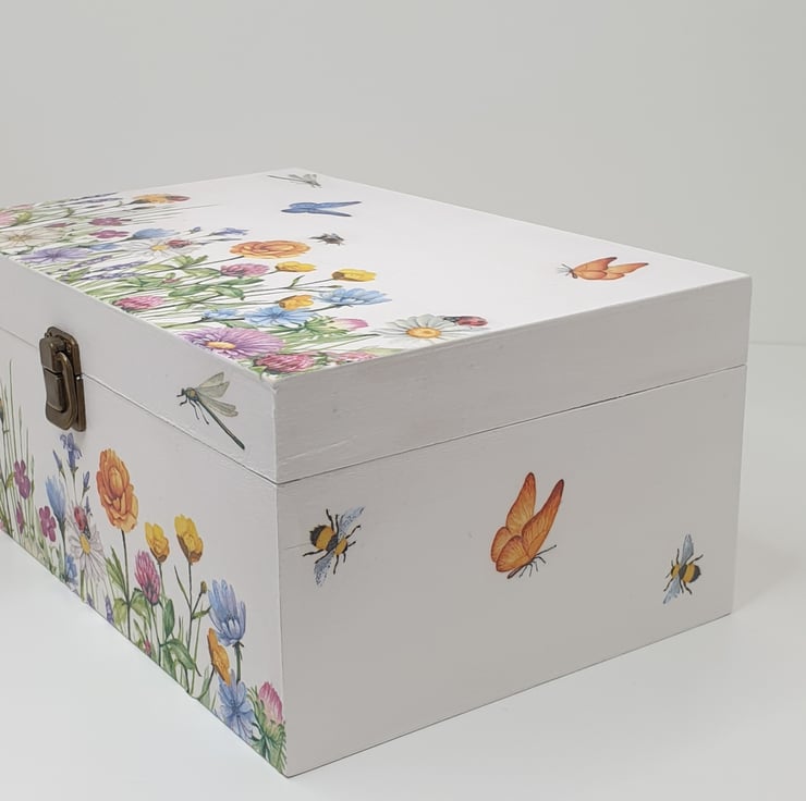 Wooden memory box or storage box with flowers, ... - Folksy