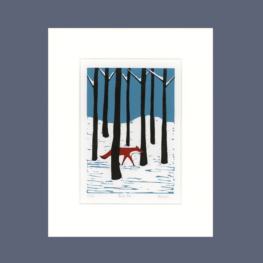 Lino Print, Fox Print, Lino Cut, Hand Printed - Folksy