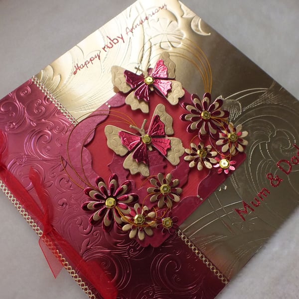 Luxury Handmade Ruby Wedding Anniversary Card - Folksy