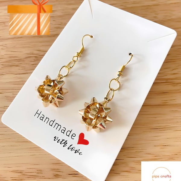 Fun Gold Metallic Christmas Gift Bow Earrings, ... - Folksy