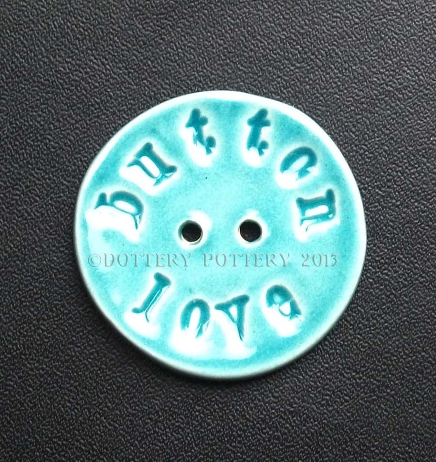 large blue ceramic button. button love - Folksy