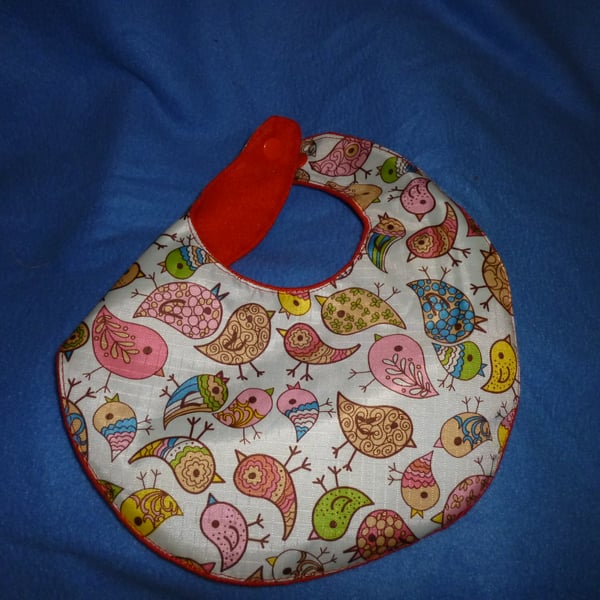 Waterproof baby bib - bird & red - Folksy