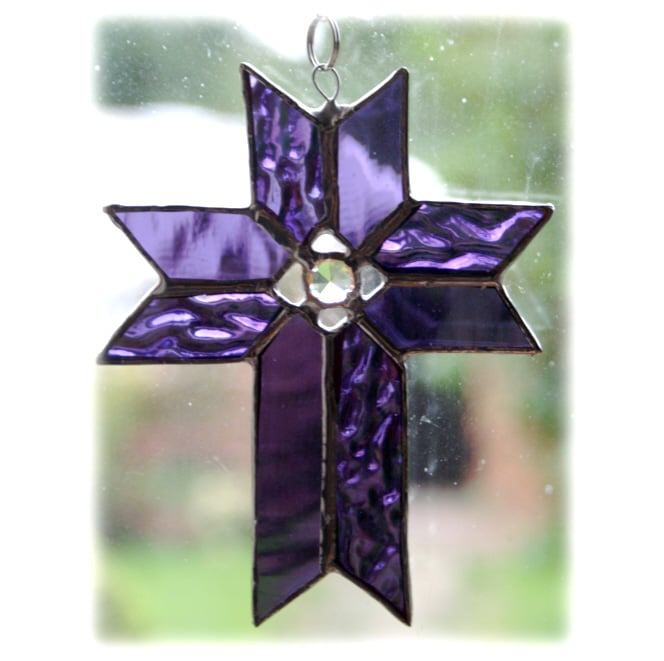 SOLD Cross Suncatcher Stained Glass Handmade W... - Folksy
