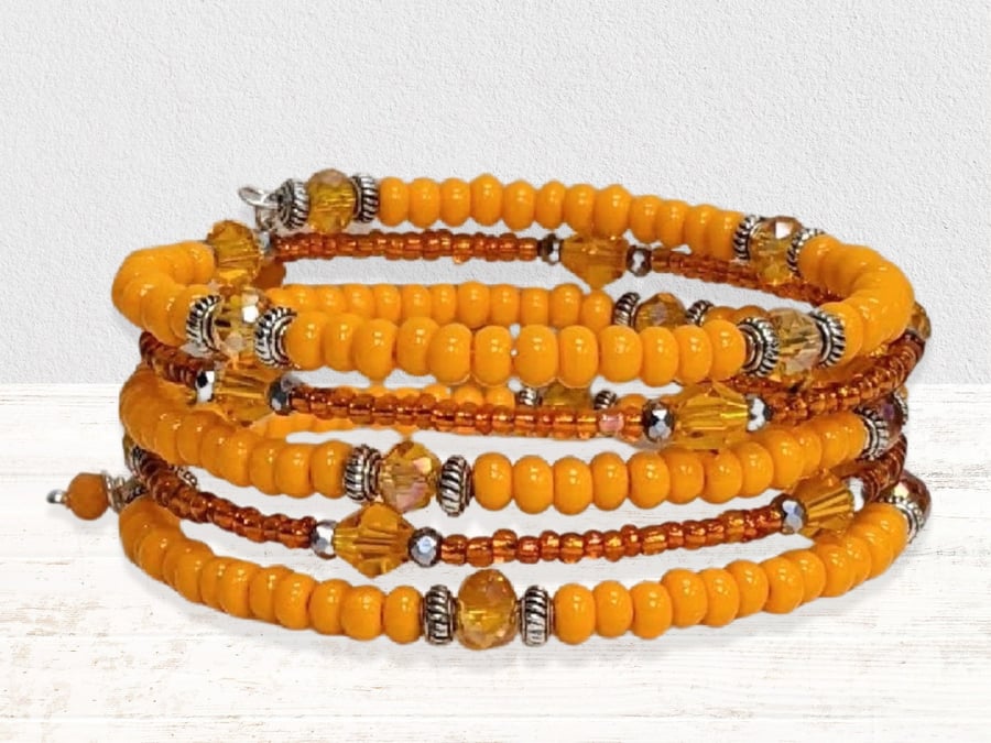 Memory Wire Wrap Bracelet in Orange and Silver,... - Folksy