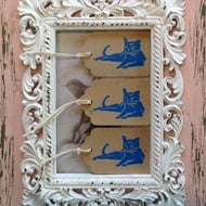 Set of 3 hand printed cat gift tags - Folksy