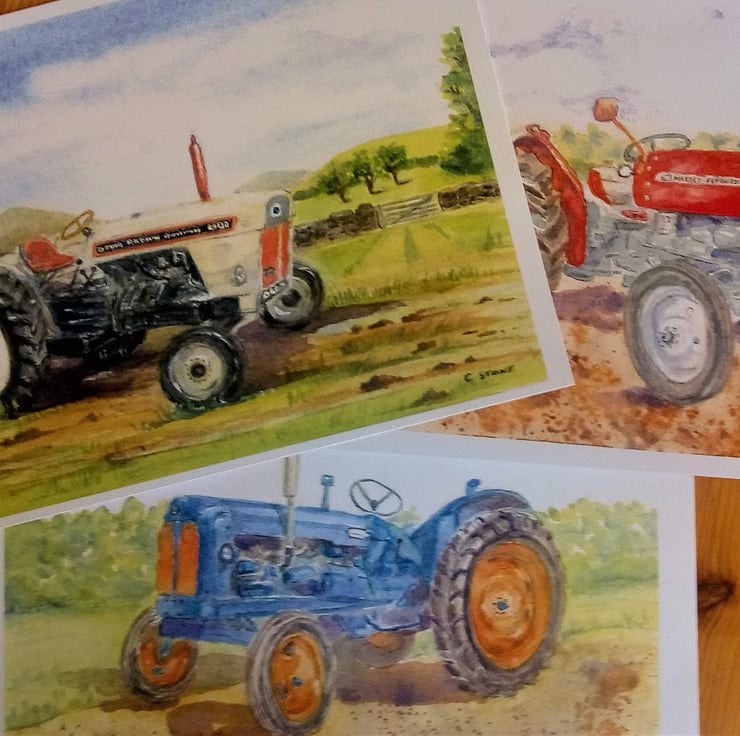 Set of three tractor art prints from original w... - Folksy