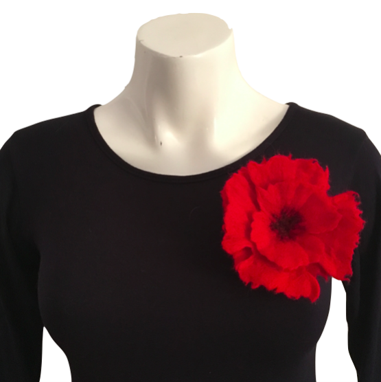 Red felted flower brooch or corsage - Folksy