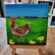 Original acrylic painting hen mini canvas chicken - Folksy