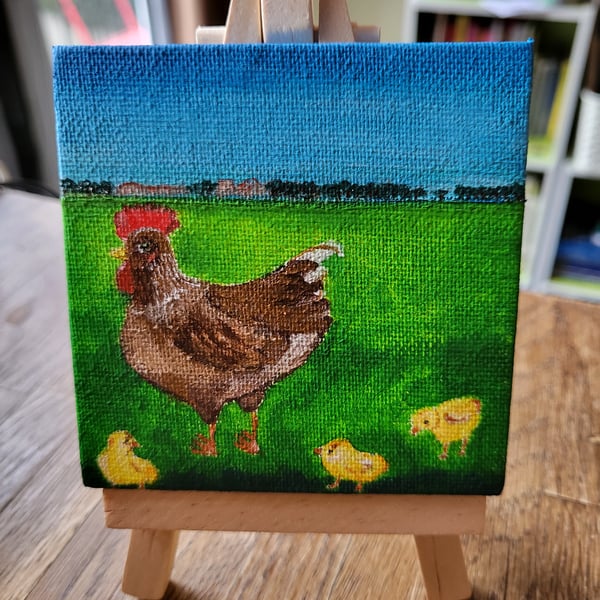 Original acrylic painting hen mini canvas chicken - Folksy
