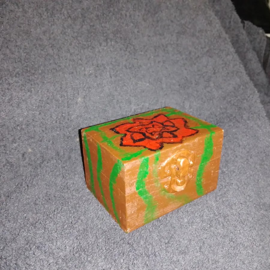 Hand Painted Flower Wooden Trinket Box - Folksy