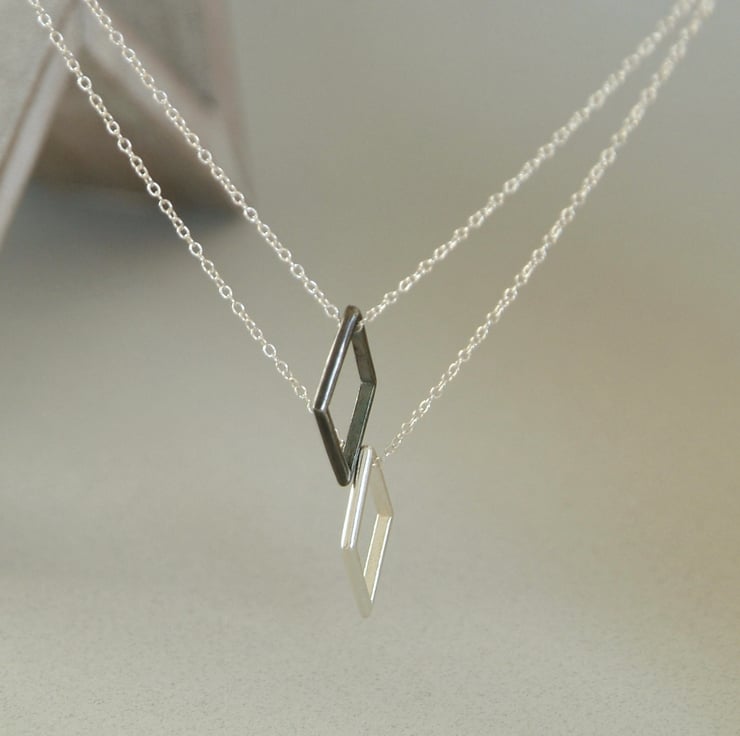 Silver Geometric Necklace, Diamond Shape Pendan... - Folksy