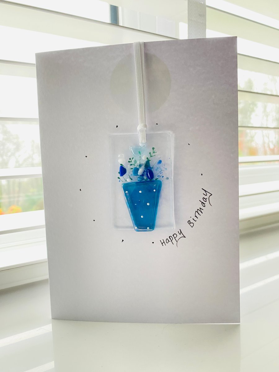 Happy birthday greetings card - fused glass kee... - Folksy