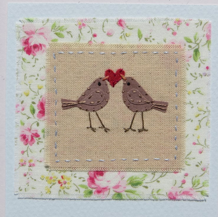 Two Little Birds hand-stitched miniature, Engag... - Folksy