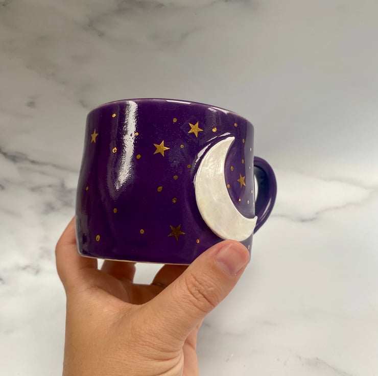 Purple Moon Mug, Large Ceramic Cup - Made to Order - Folksy