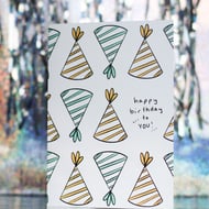 Birthday Card - party hats design - Folksy