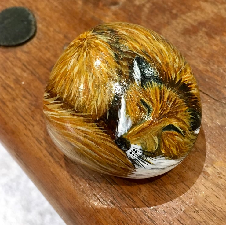 Fox hand painted pebble garden rock art wildlif... - Folksy
