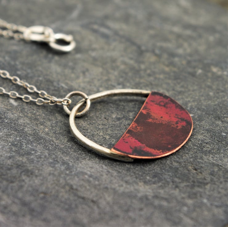 Silver and Copper Half Moon Necklace - Folksy