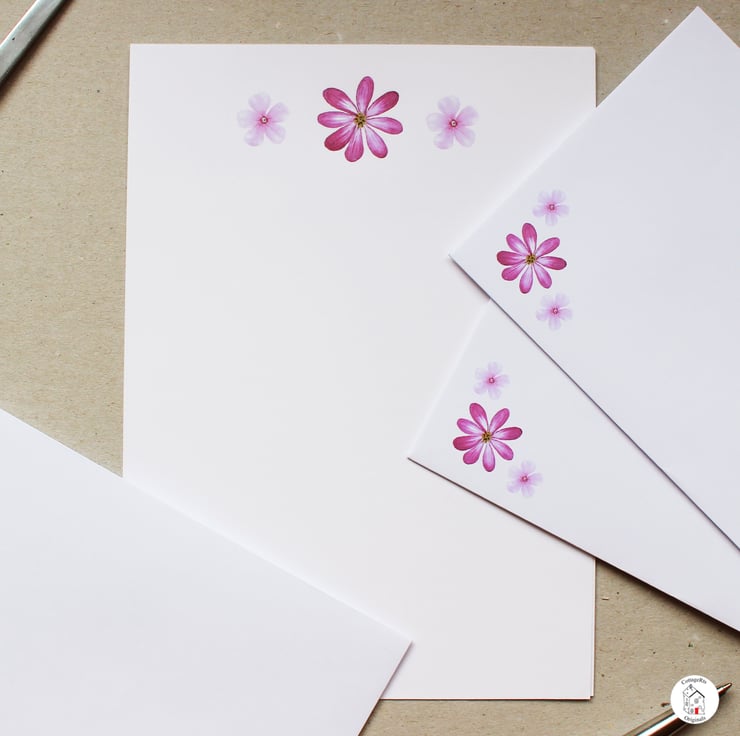 Pink Flower Floral Letter Writing Paper Hand De... - Folksy