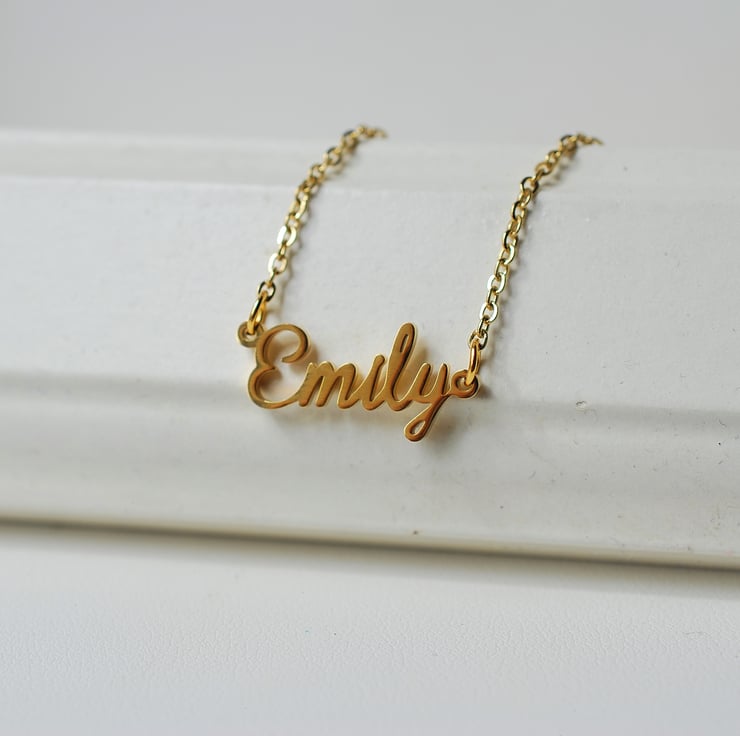 18k Gold plated Emily nameplate name pendant ne... - Folksy