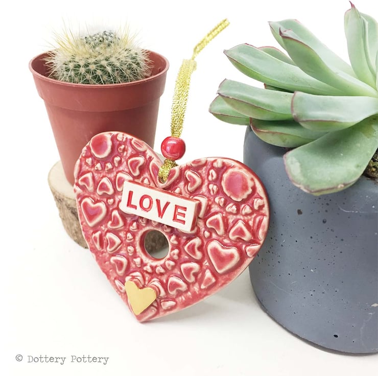 Pottery decoration Love Heart Ceramic heart Va... - Folksy