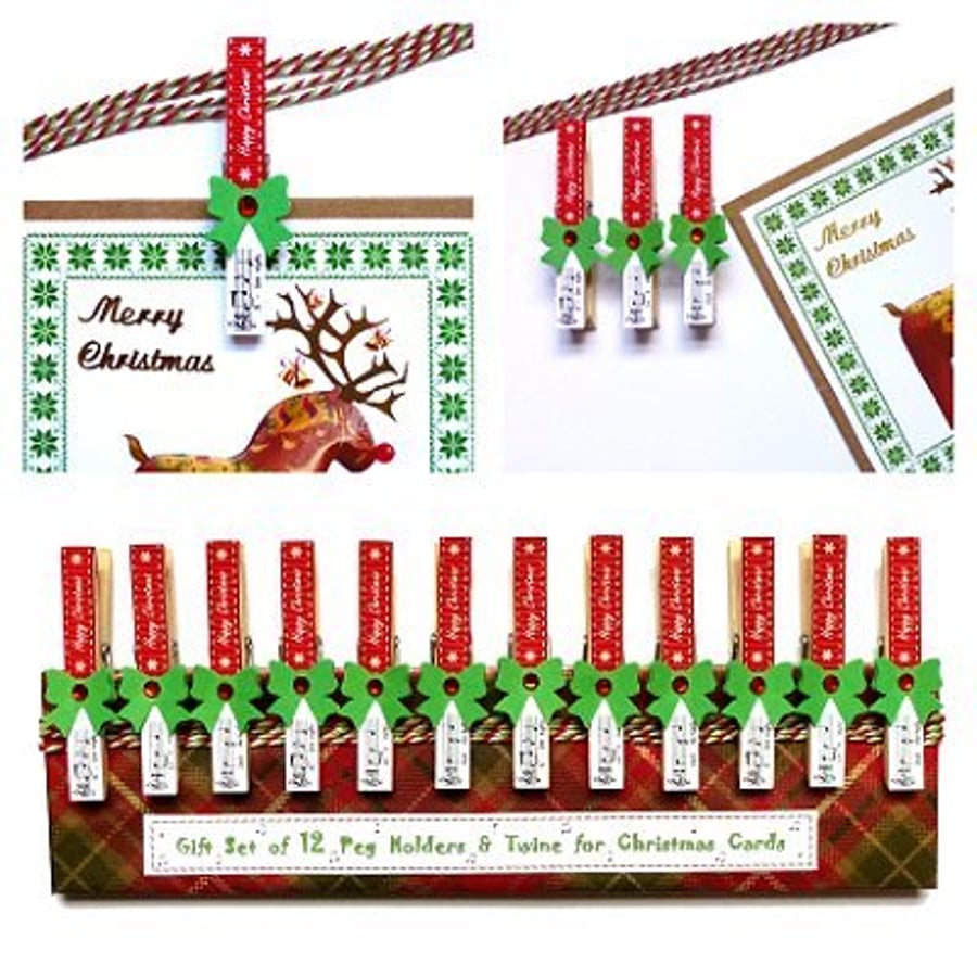 Gift set of 12 peg holders & twine for Chri... - Folksy