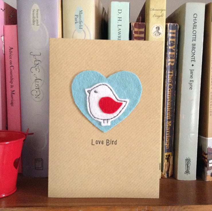 Hand Embroidered Love Bird Card - Folksy