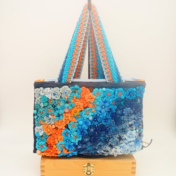 Blue and orange book bag - Folksy