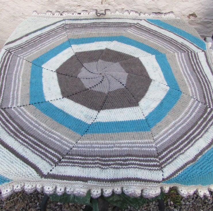 Baby Blanket, hand knitted, Aran yarn, multicol... - Folksy