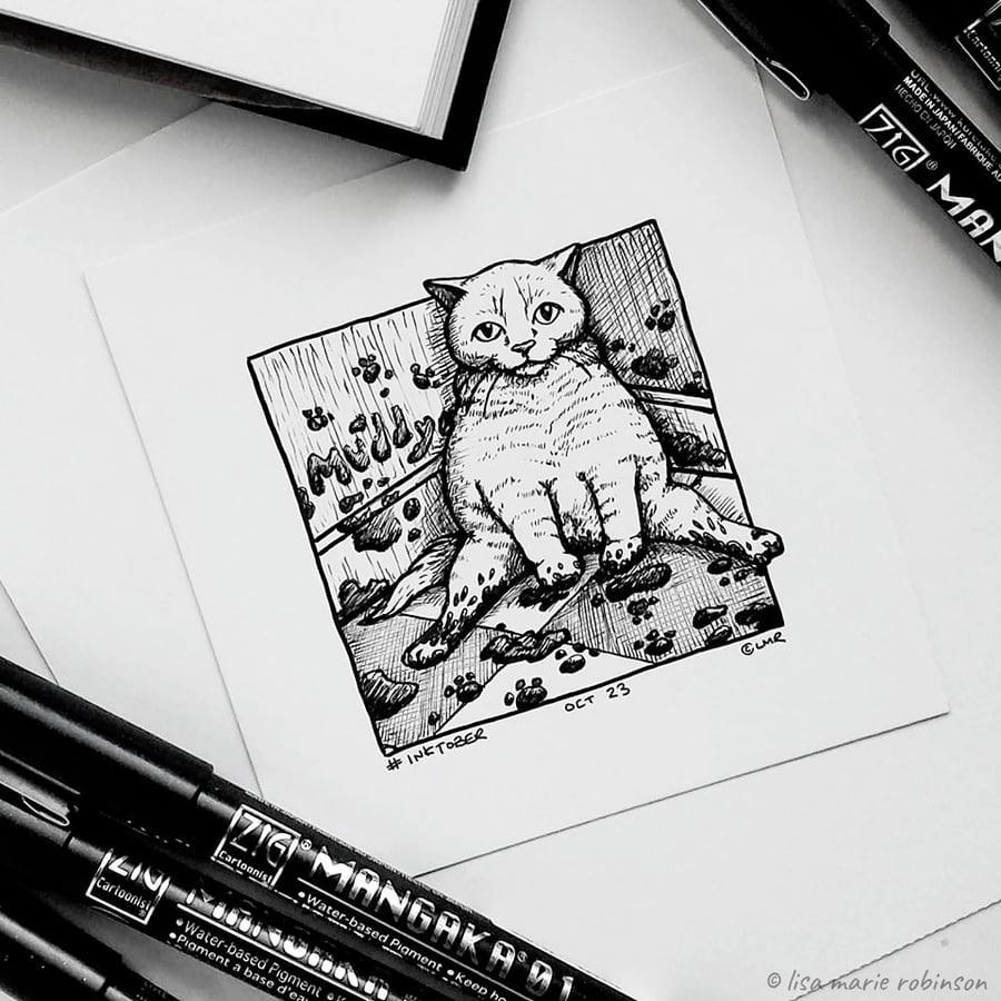 Muddy - No. 23 - Inktober 2018 - Mini Cat Ink D... - Folksy