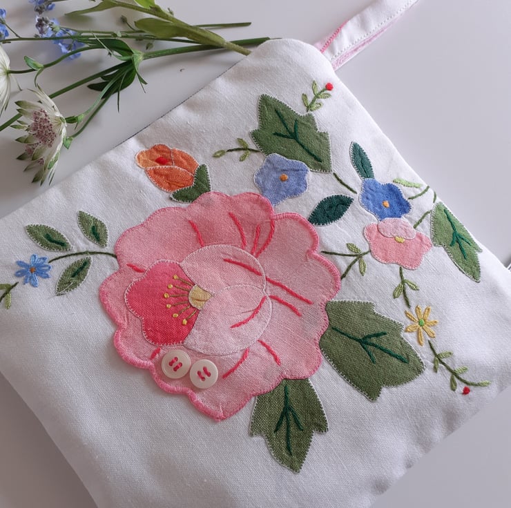 Pink flower purse make up or storage bag upcycl... - Folksy
