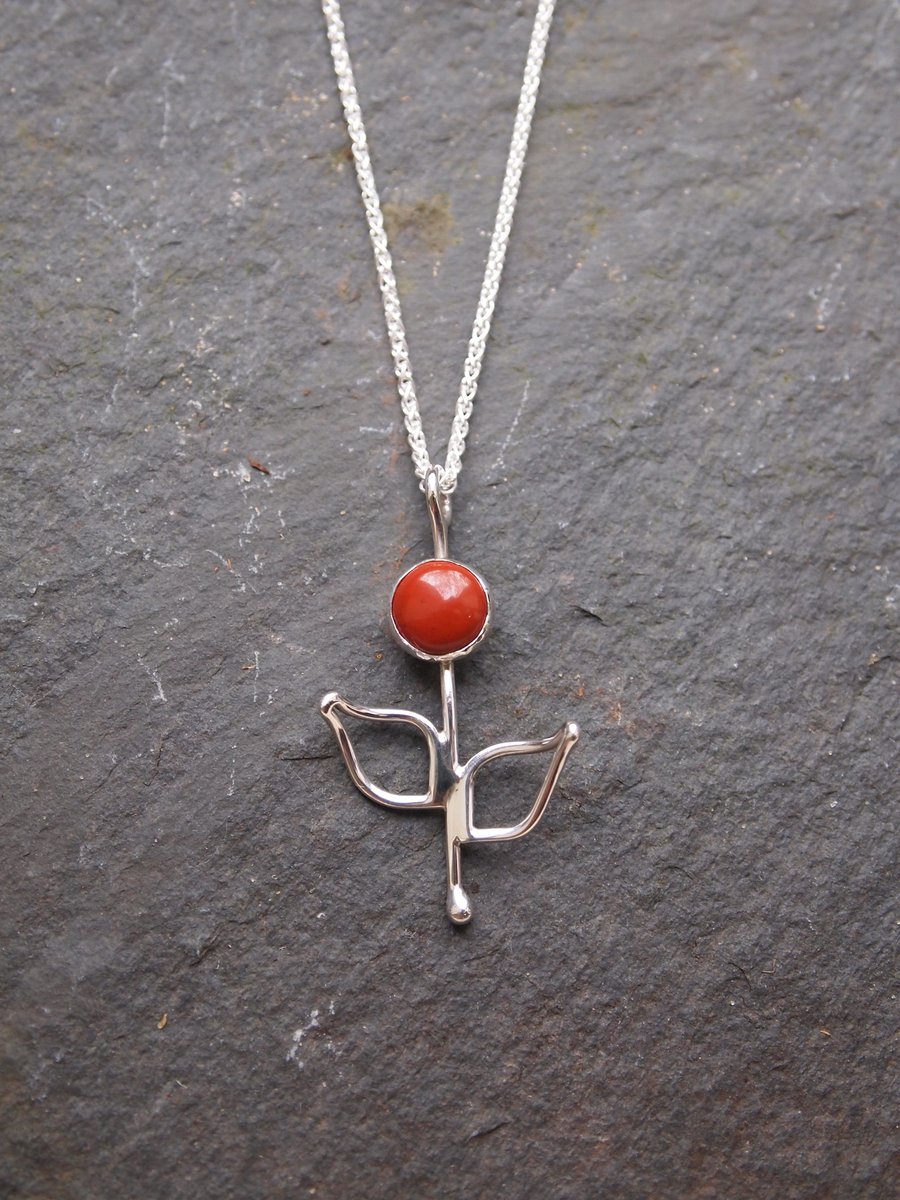 Sterling Silver & Red Jasper Bud Necklace P... - Folksy