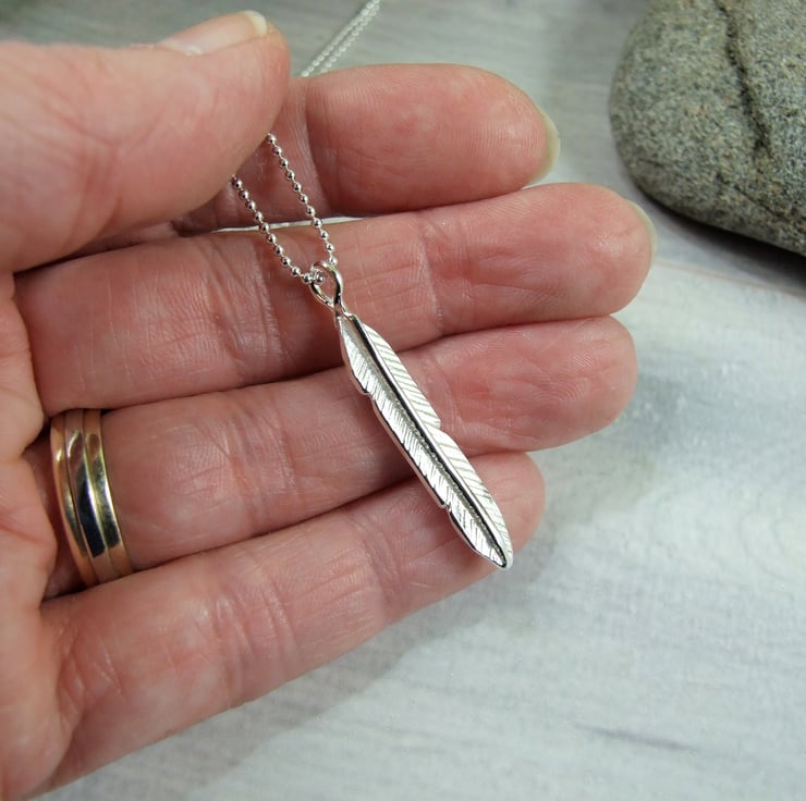Feather Necklace. Recycled Sterling Silver Keep... - Folksy