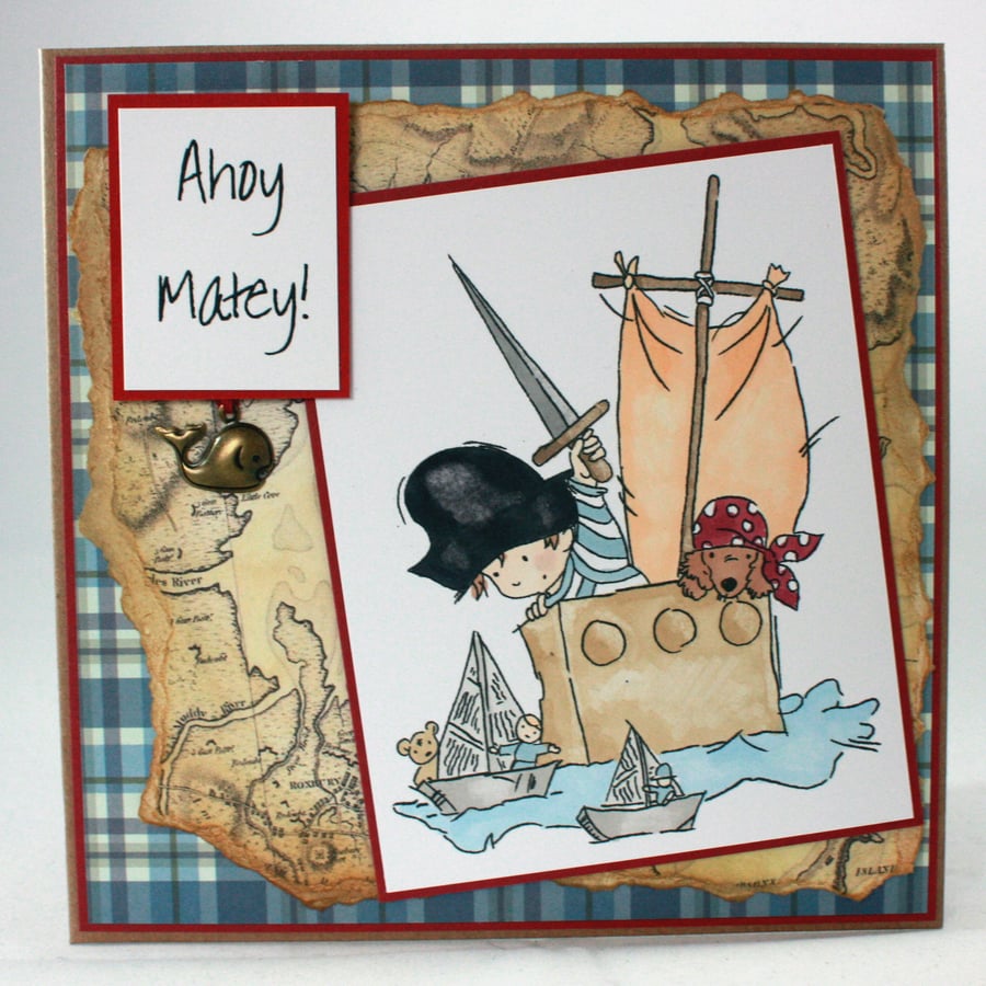 Handmade kids pirate card - Ahoy Matey! - Folksy