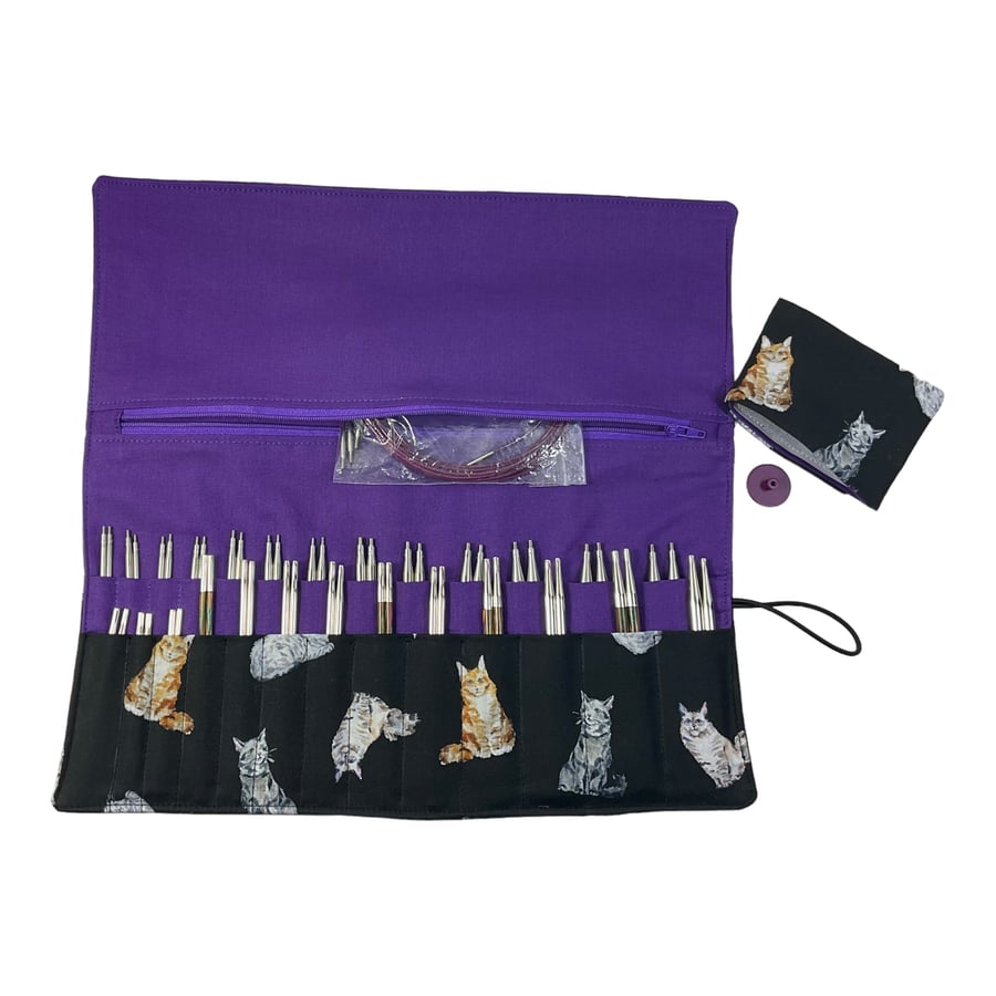 Interchangeable knitting needle case with cats,... - Folksy