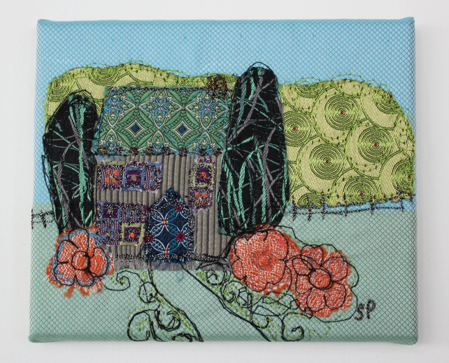 Textile Art Fabric Picture Landscape Country House - Folksy