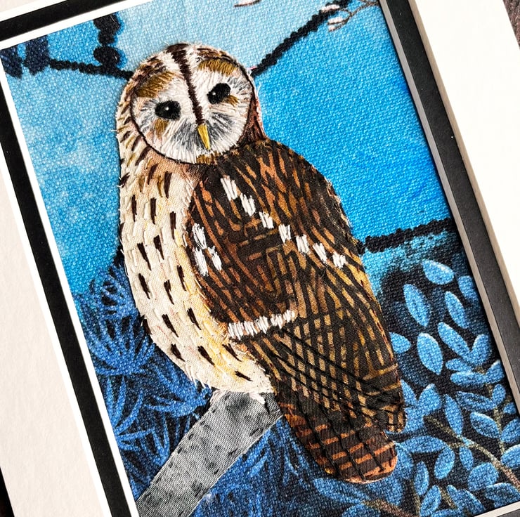 Tawny owl fabric picture, textile owl art, gift... - Folksy
