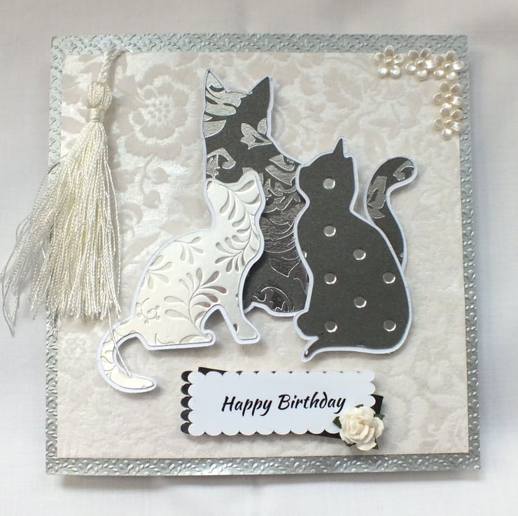 Luxury Handmade Cats Birthday Card - Folksy