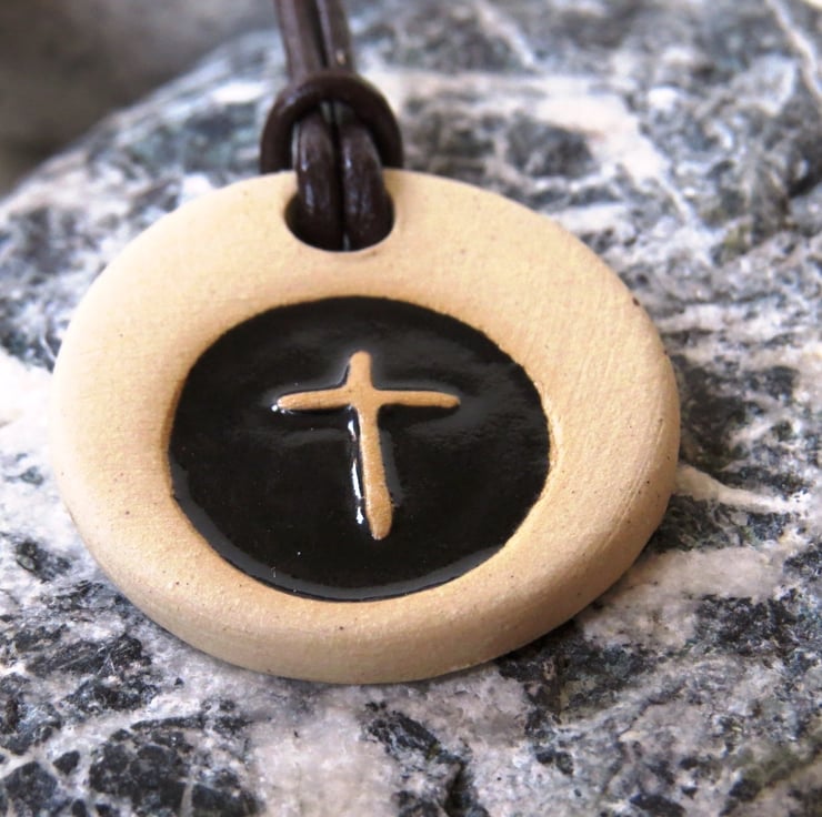 Black Cross Ceramic Necklace - Christain, Firs... - Folksy