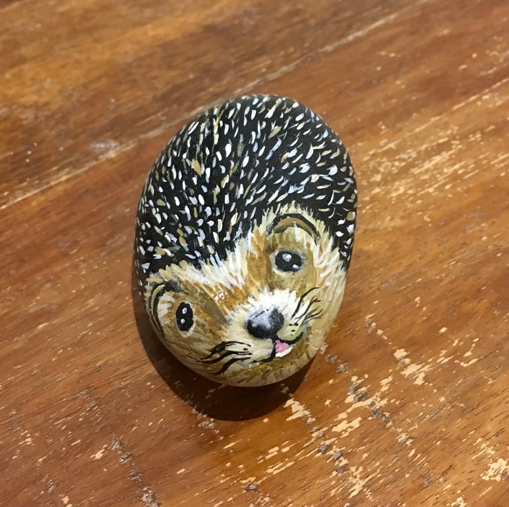 Hedgehog hand painted pebble garden wildlife ro... - Folksy