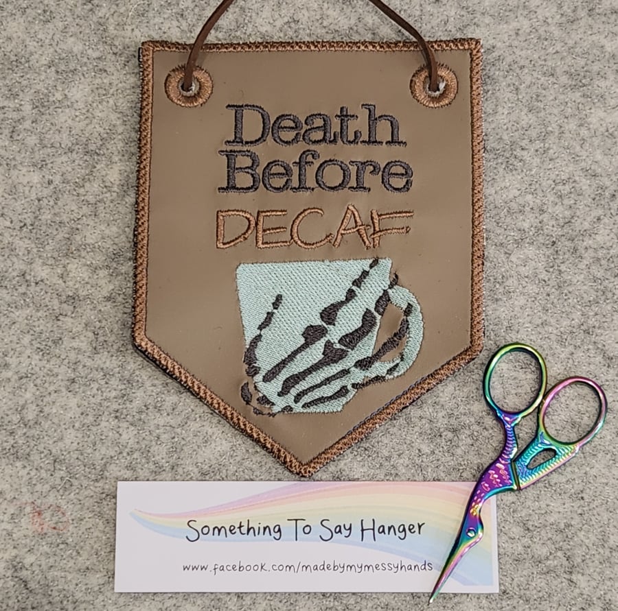 Embroidered Hanging Sign Wall Art Quote - Death... - Folksy