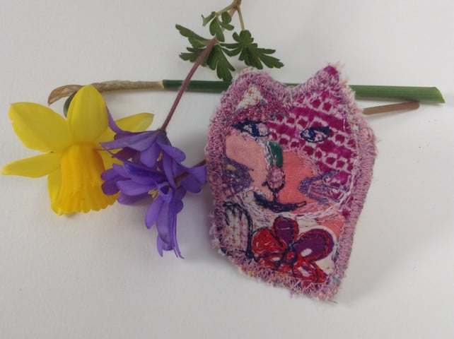 Cat Textile Brooch - Folksy