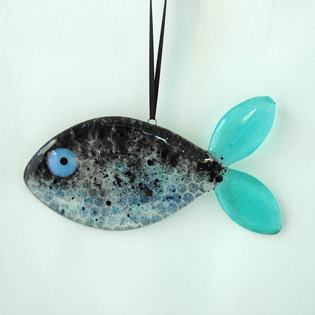 Fused Glass Sparkle Fish Decoration - Folksy