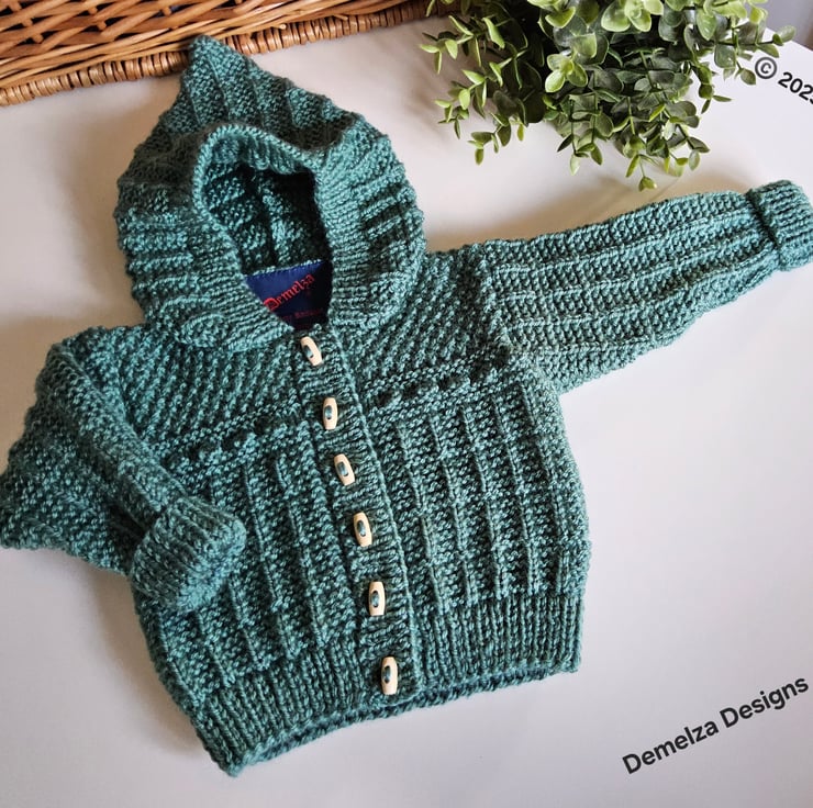 Baby Hand Knitted Boys Hooded Jacket 0-6 month... - Folksy