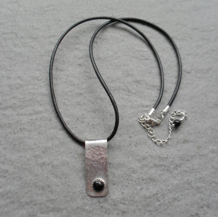 Sterling Silver Bar Drop Pendant With Black L... - Folksy